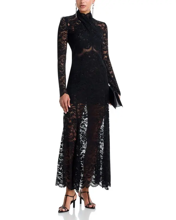 Rabanne Lace Long Dress - Black