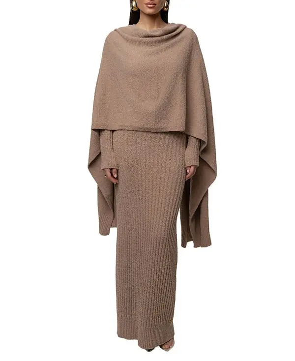 JLUXLABEL First Class Ribbed Maxi Dress With Shawl - Beige