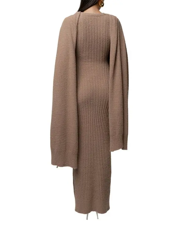 JLUXLABEL First Class Ribbed Maxi Dress With Shawl - Beige