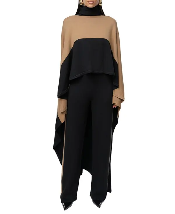 JLUXLABEL Contrast Funnel Neck Top - Black