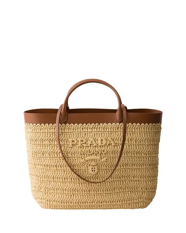 Prada Medium Crochet And Leather Tote Bag