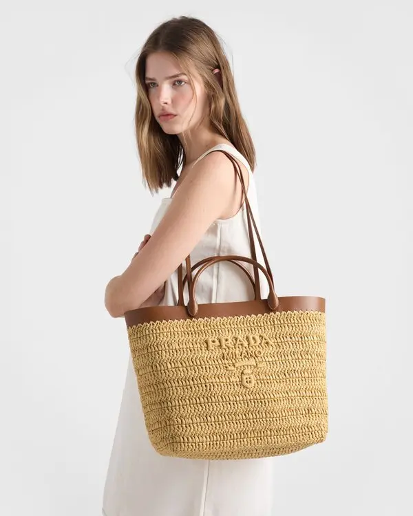 Prada Medium Crochet And Leather Tote Bag