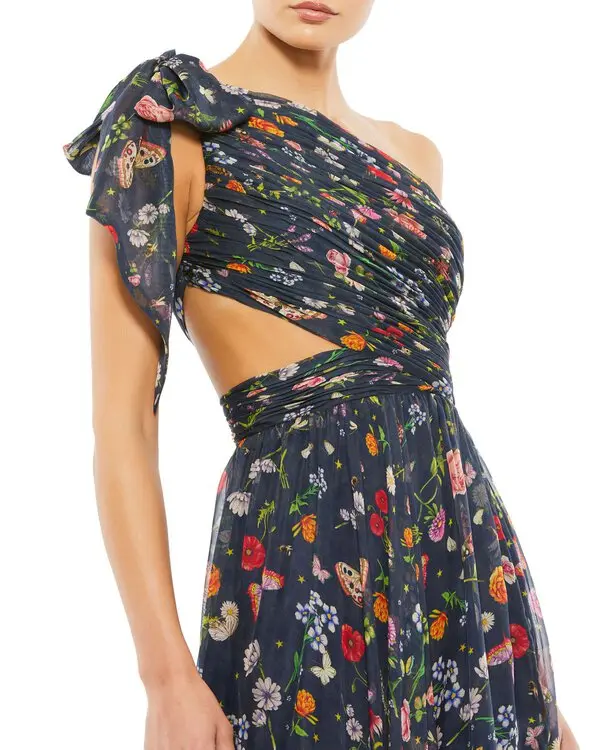 Mac Duggal Petite One-shoulder Cut-out Gown - Navy Multi