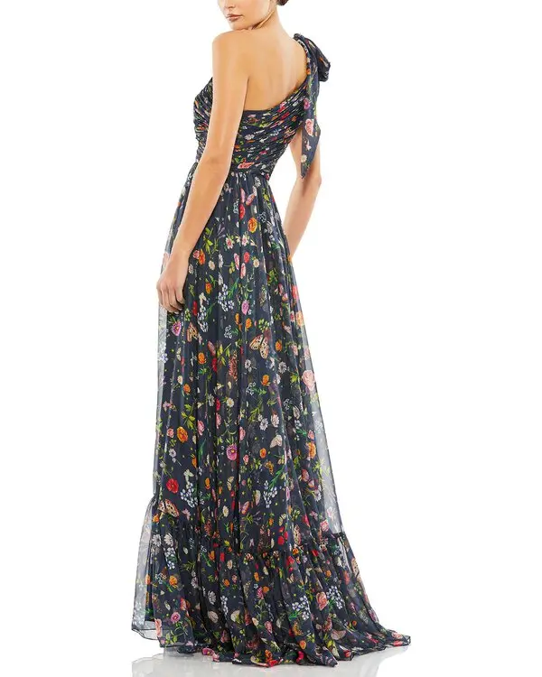 Mac Duggal Petite One-shoulder Cut-out Gown - Navy Multi