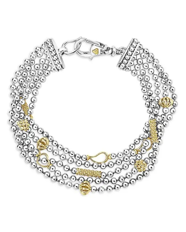 Lagos Sterling & 18k Yellow Gold Five Strand Chain Bracelet - Silver