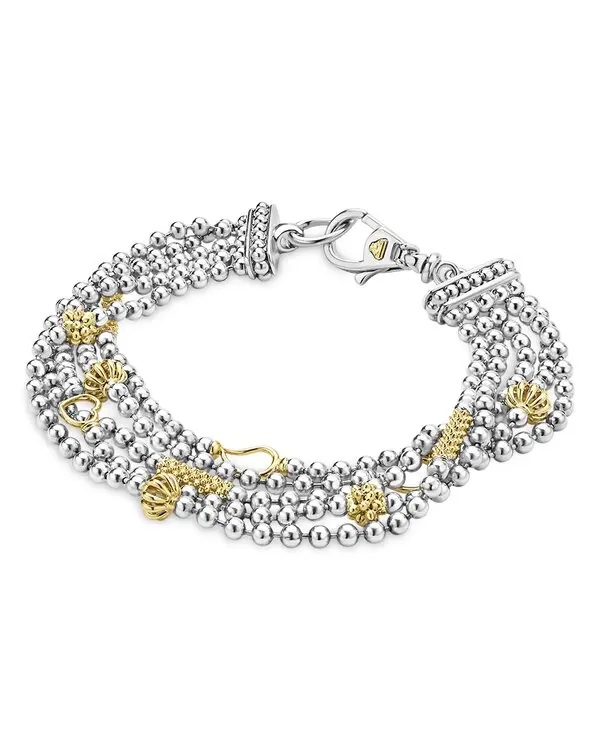 Lagos Sterling & 18k Yellow Gold Five Strand Chain Bracelet - Silver