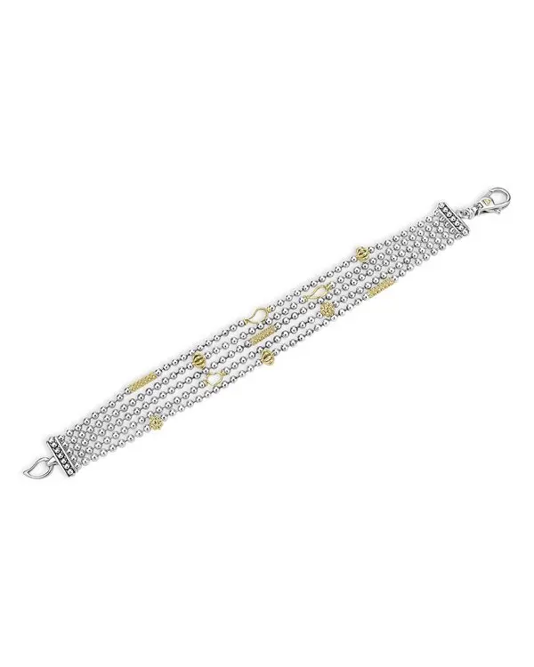 Lagos Sterling & 18k Yellow Gold Five Strand Chain Bracelet - Silver