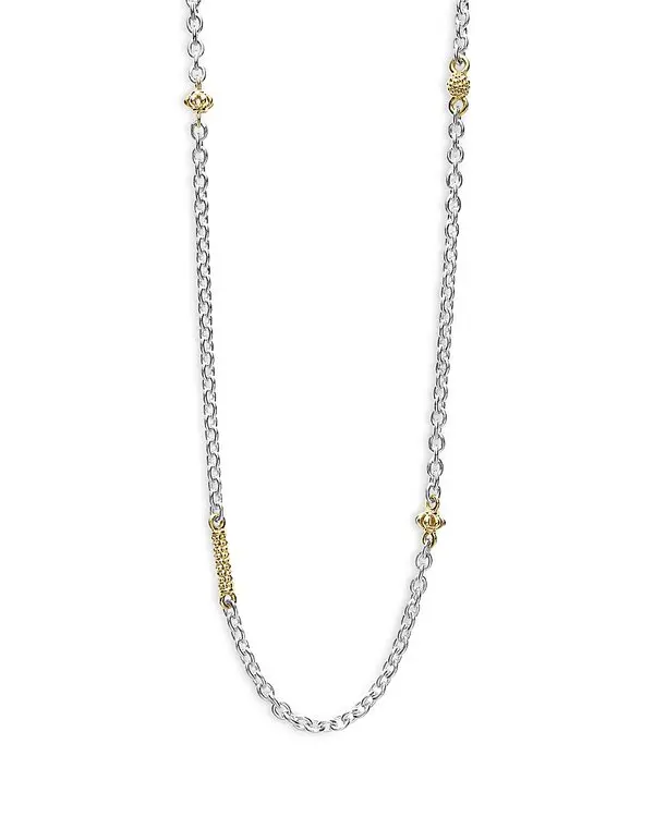Lagos 18k Yellow Gold & Sterling Caviar Chain Necklace - Silver