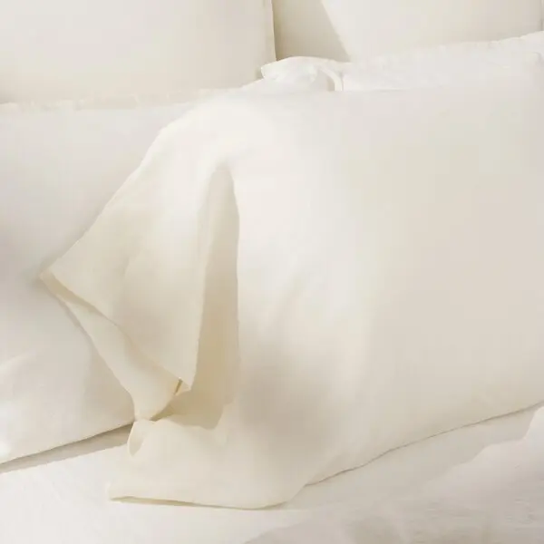HAMAM Wrinkle Washed Linen Casual Pillowcase Pair, Queen - Ivory