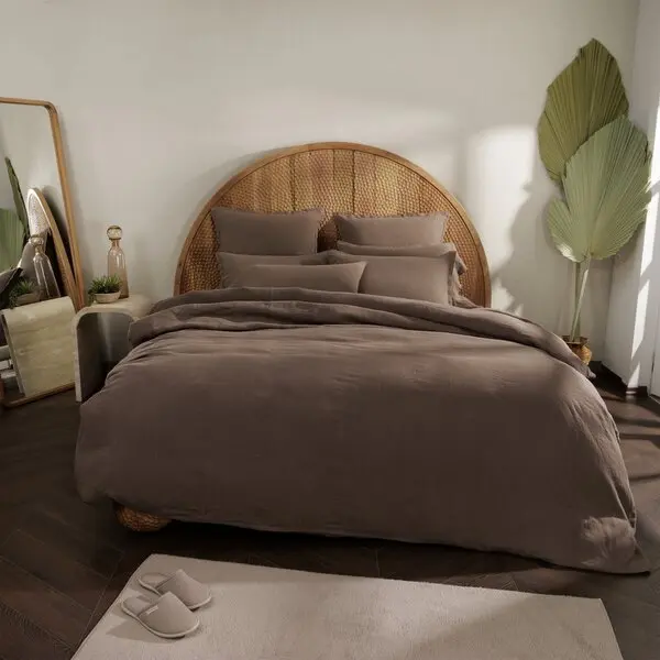 HAMAM Wrinkle Washed Linen Casual Pillowcase Pair, Queen - Mocha