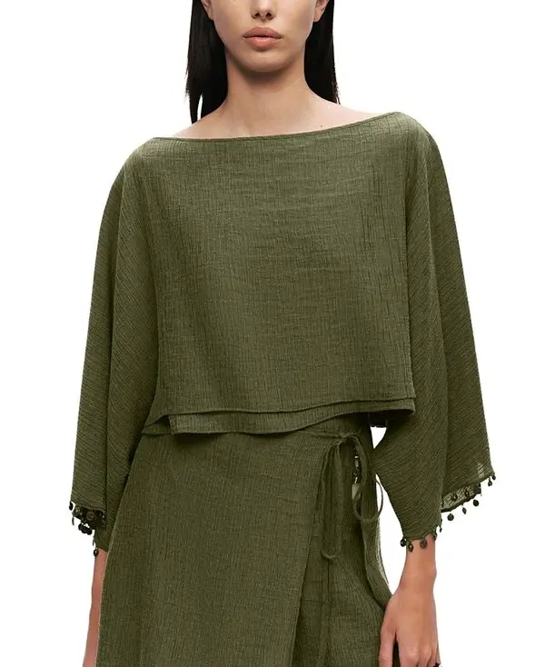 NOCTURNE Cropped Boat-neck Blouse