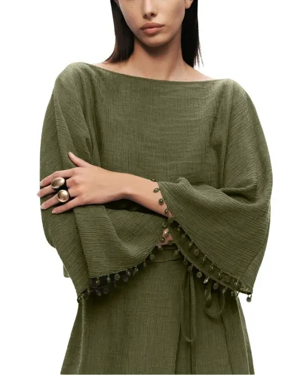 NOCTURNE Cropped Boat-neck Blouse