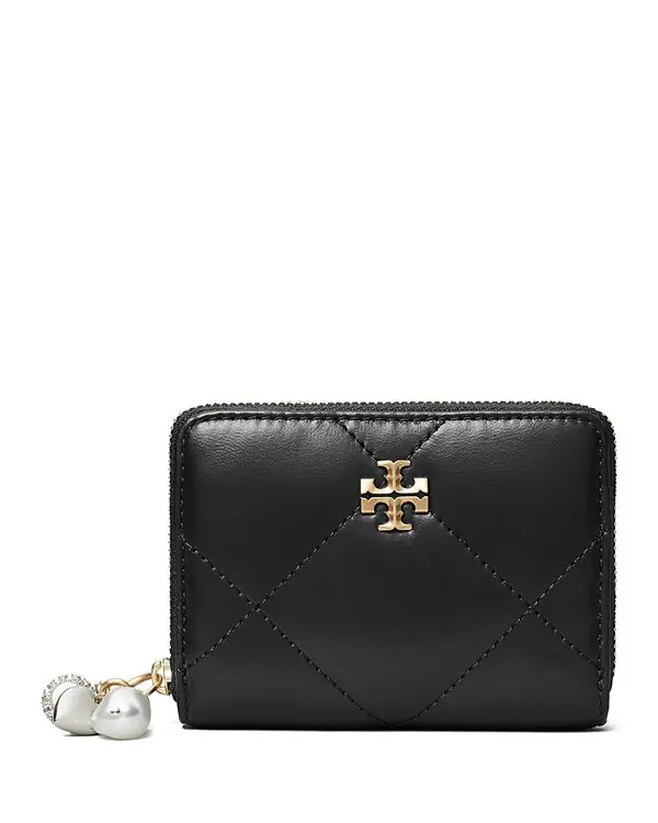Tory Burch Kira Diamond Quilt Leather Zip Wallet - Black