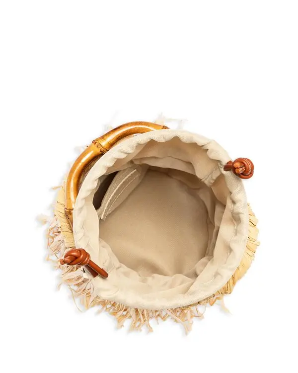 Aqua Fringed Straw Bucket Bag
