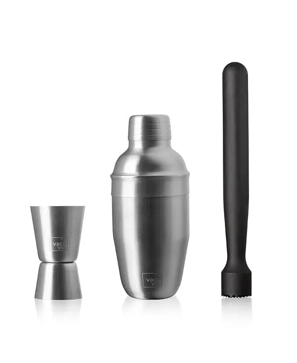 VACU VIN Bar In A Box Cocktail Set, 3 Piece - Silver