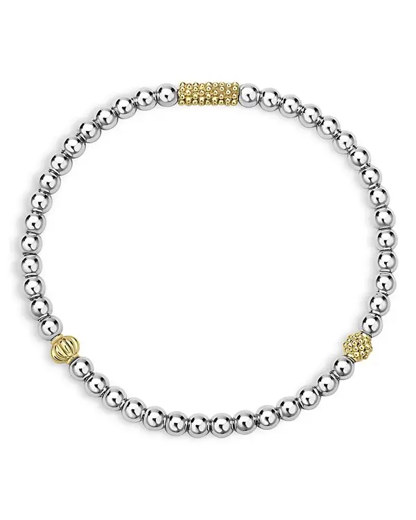 Lagos Sterling And 18k Yellow Gold Caviar Icon Stretch Bracelet - Silver