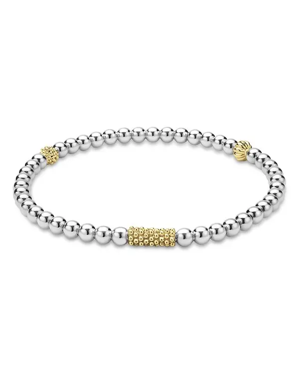 Lagos Sterling And 18k Yellow Gold Caviar Icon Stretch Bracelet