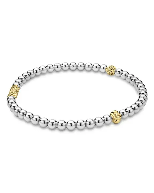 Lagos Sterling And 18k Yellow Gold Caviar Icon Stretch Bracelet