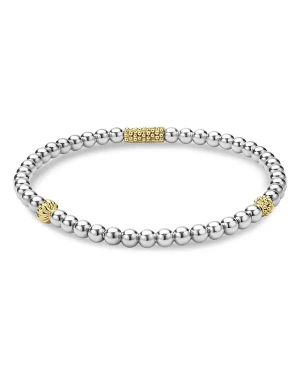 Lagos Sterling And 18k Yellow Gold Caviar Icon Stretch Bracelet