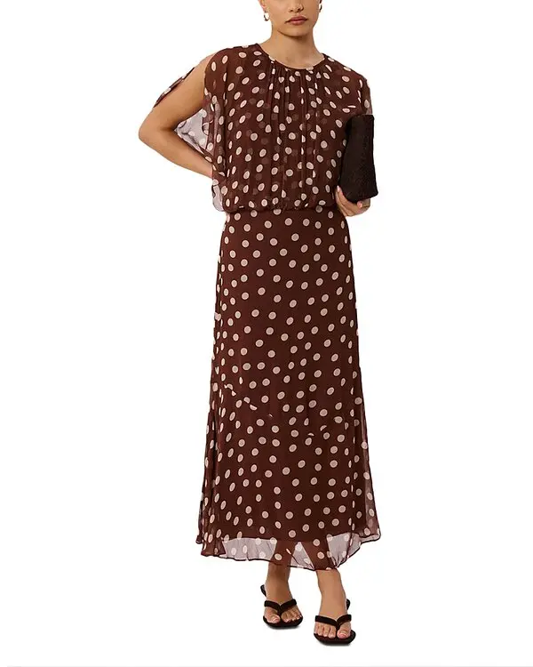 Whistles Polka Dot Midi Dress - Brown/multi