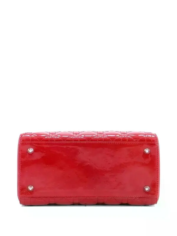 Dior Lady Medium Satchel Cannage Quilt Patent - Red