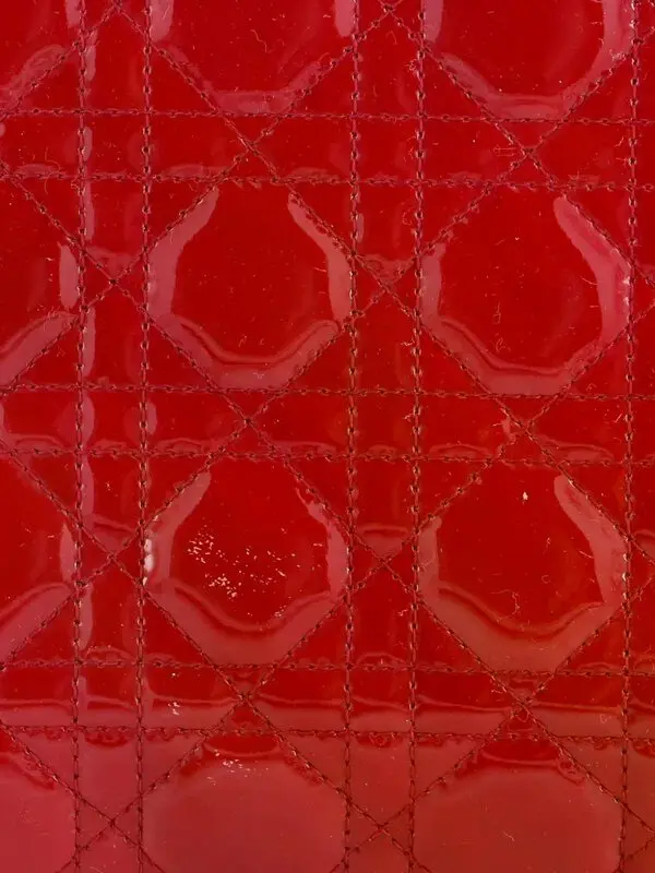 Dior Lady Medium Satchel Cannage Quilt Patent - Red