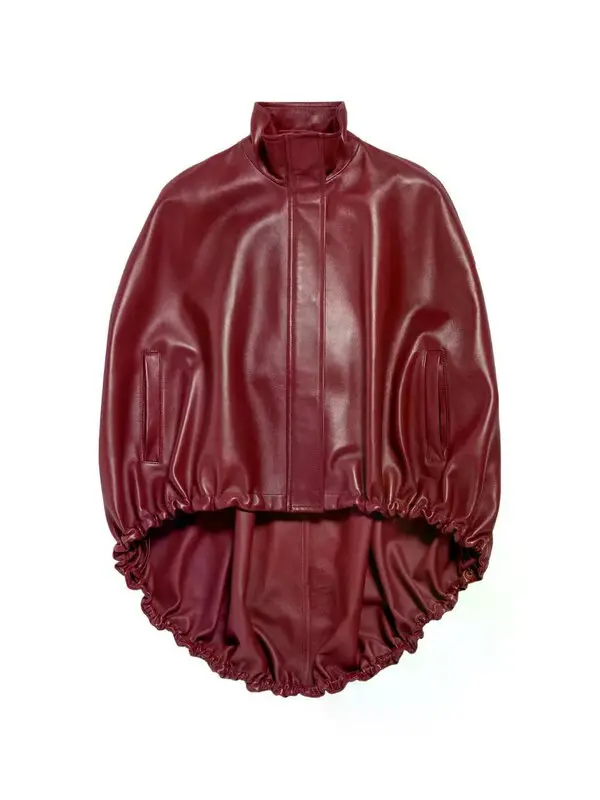 Balenciaga Stand Collar Leather Cape - Red