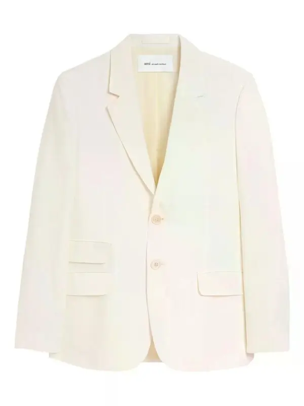 AMI Paris Blended Linen Single Breasted Straight Jacket - Neutrals