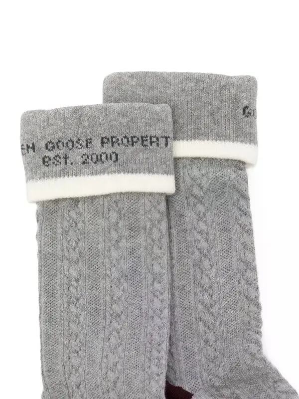 GOLDEN GOOSE Ribbed Crew Socks With Burgundy And Cream Details