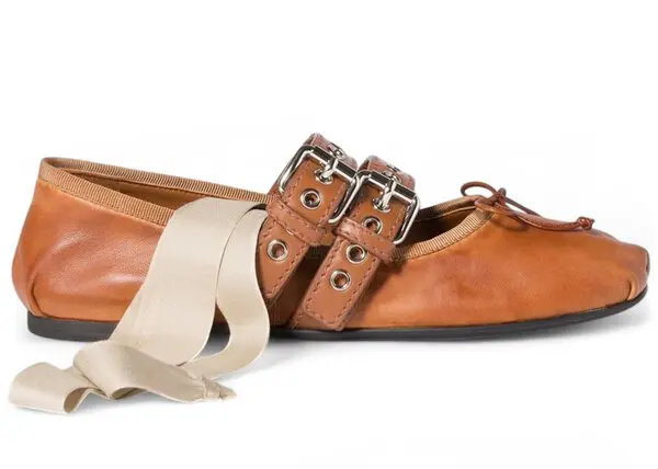 Miu Miu Nappa And Calf Leather Ballerina - Caramel