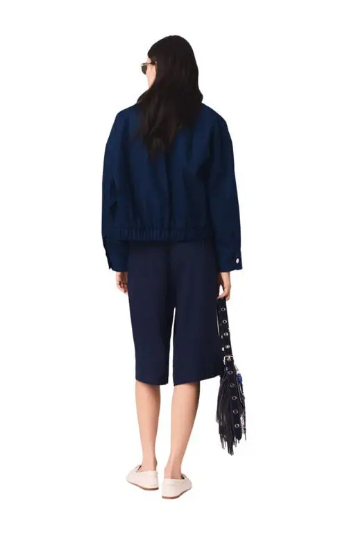 Maje Cotton Bomber Jacket - Navy