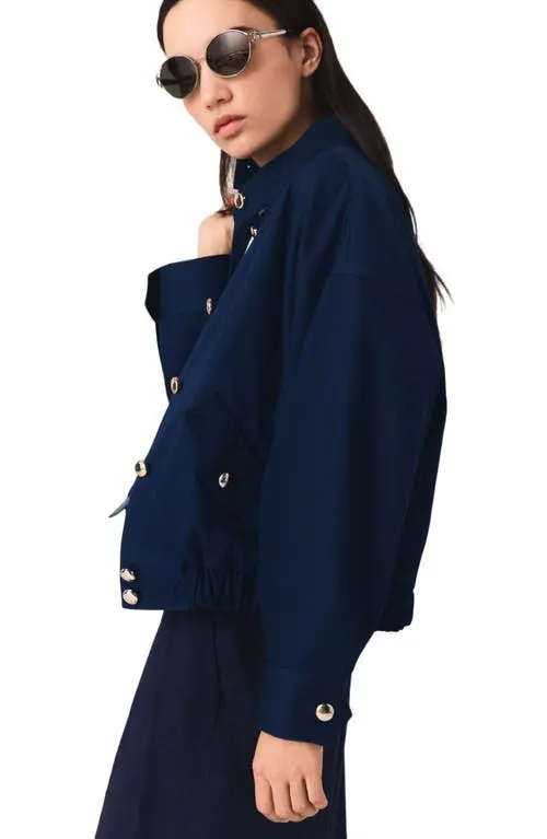 Maje Cotton Bomber Jacket - Navy