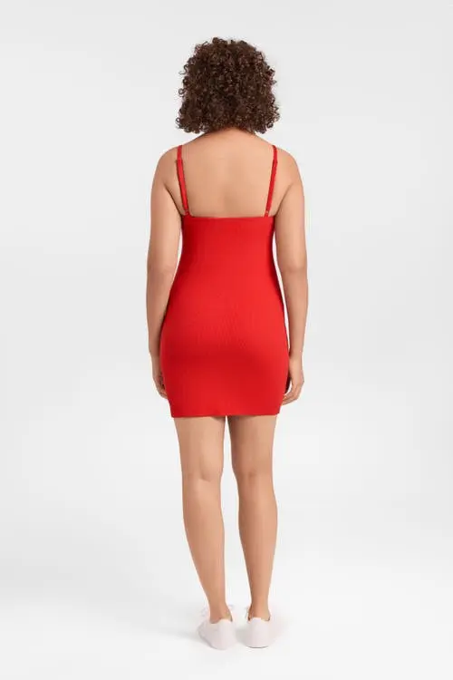 S3 APPAREL Sculpting Ribbed Scoop Neck Mini Dress - Scarlet Rib