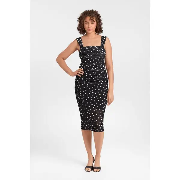 S3 APPAREL Sculpting Shapewear Draped Mesh Midi Dress - Julia Dot