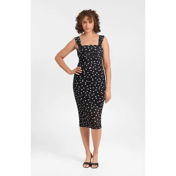 S3 APPAREL Sculpting Shapewear Draped Mesh Midi Dress - Julia Dot