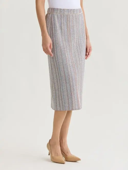 Misook Textured Stripe Knit Midi Skirt - Biscotti/powder Blue