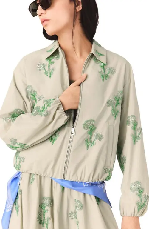 Maje Embroidered Technical Bomber Jacket - Beige