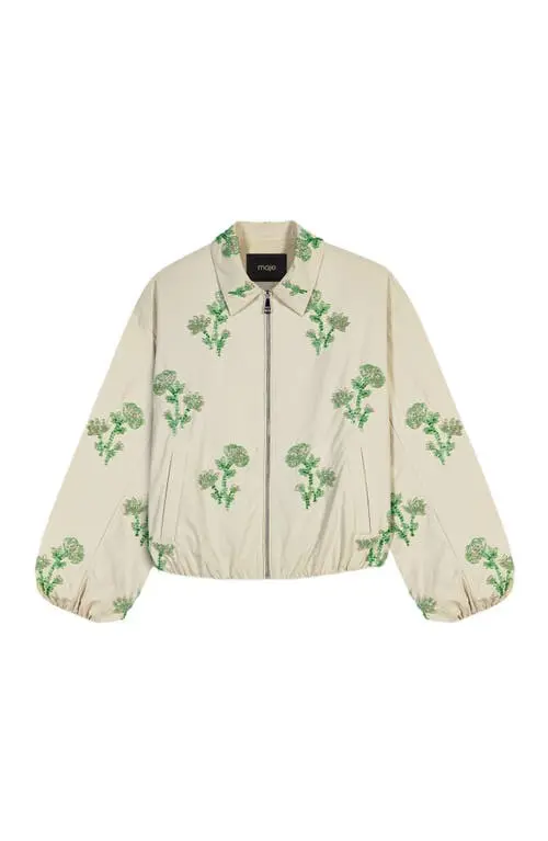 Maje Embroidered Technical Bomber Jacket - Beige