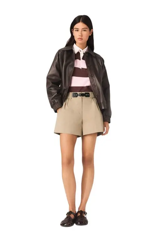 Maje Cotton Straight-leg Shorts With Belt