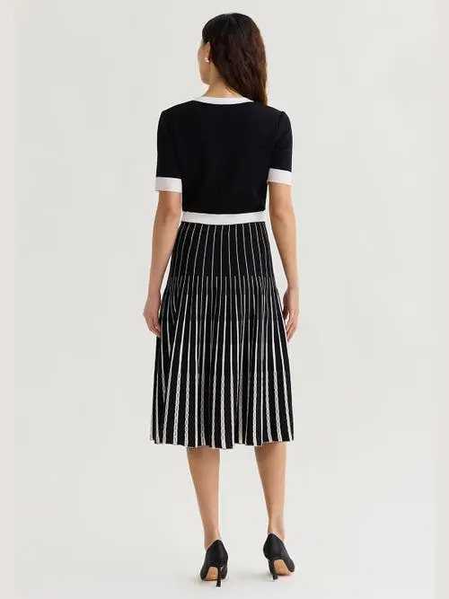 Misook Fit & Flare Two-tone Knit Midi Dress