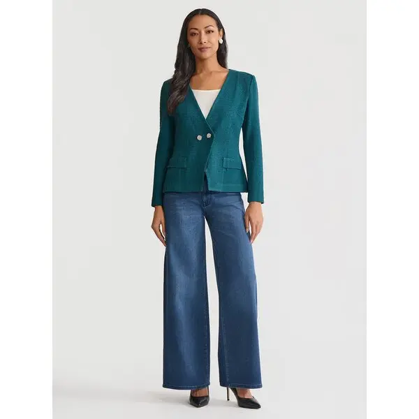 Misook Tailored Two-button Crossover Knit Jacket