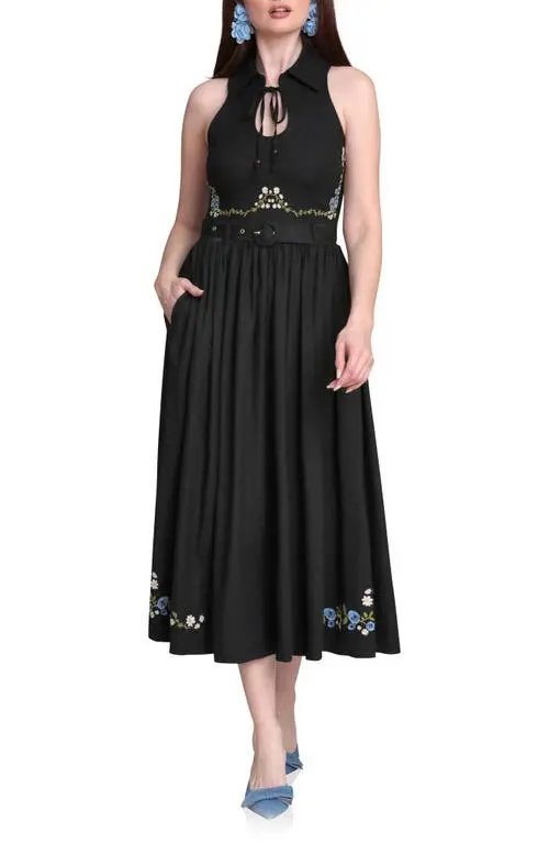 Avec Les Filles Placed Floral Embroidery Dress