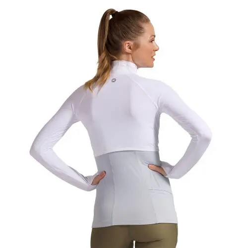 BLOQUV Long Sleeve Full Zip Crop Top Sun Shirt For Uv Protection - White