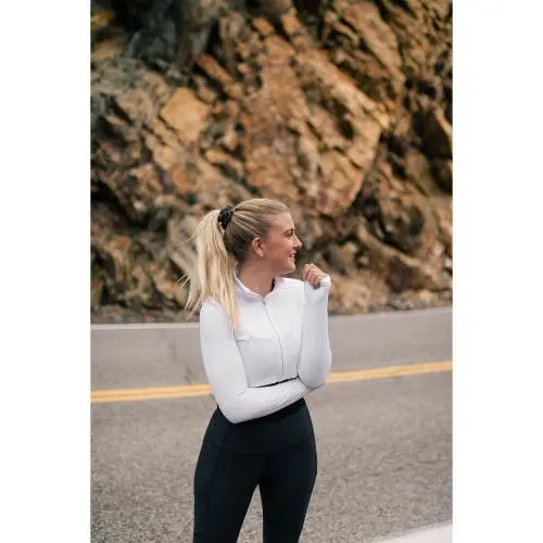 BLOQUV Long Sleeve Full Zip Crop Top Sun Shirt For Uv Protection - White
