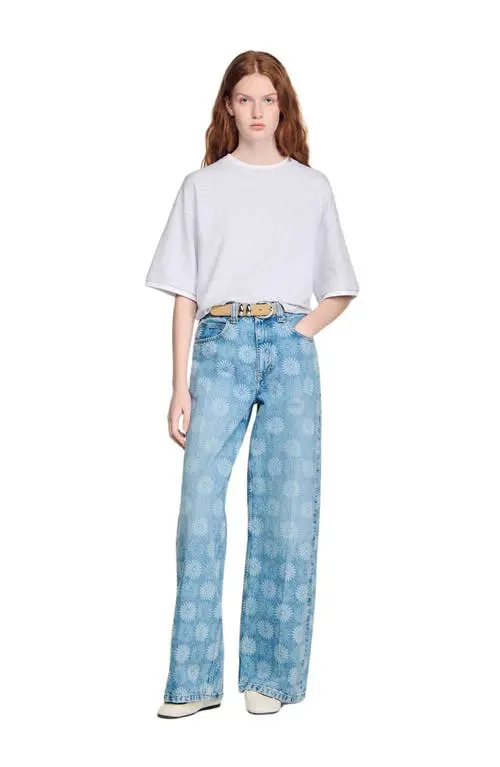 Sandro Floral Print Wide-leg Jeans - Blue Jean