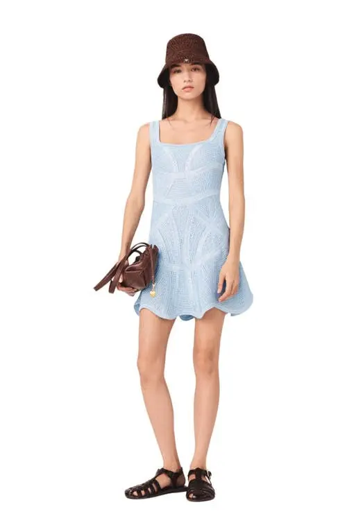 Maje Short Crochet Skater Dress - Blue