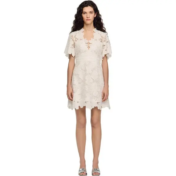Sandro Floral Guipure Lace Mini Dress - White