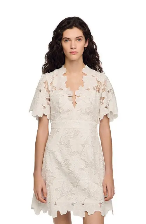 Sandro Floral Guipure Lace Mini Dress - White
