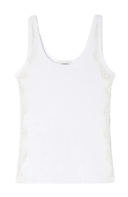 Sandro Ribbed Vest Top With Lace Inserts - White