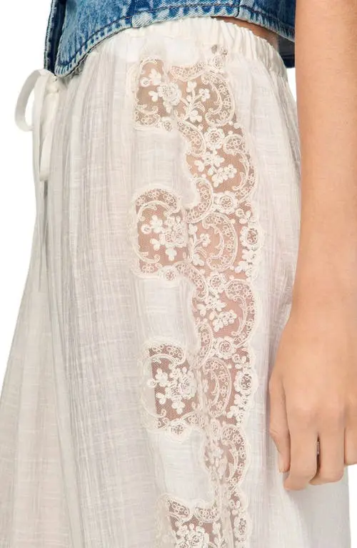 Sandro Crinkled Wide-leg Trousers With Lace - White